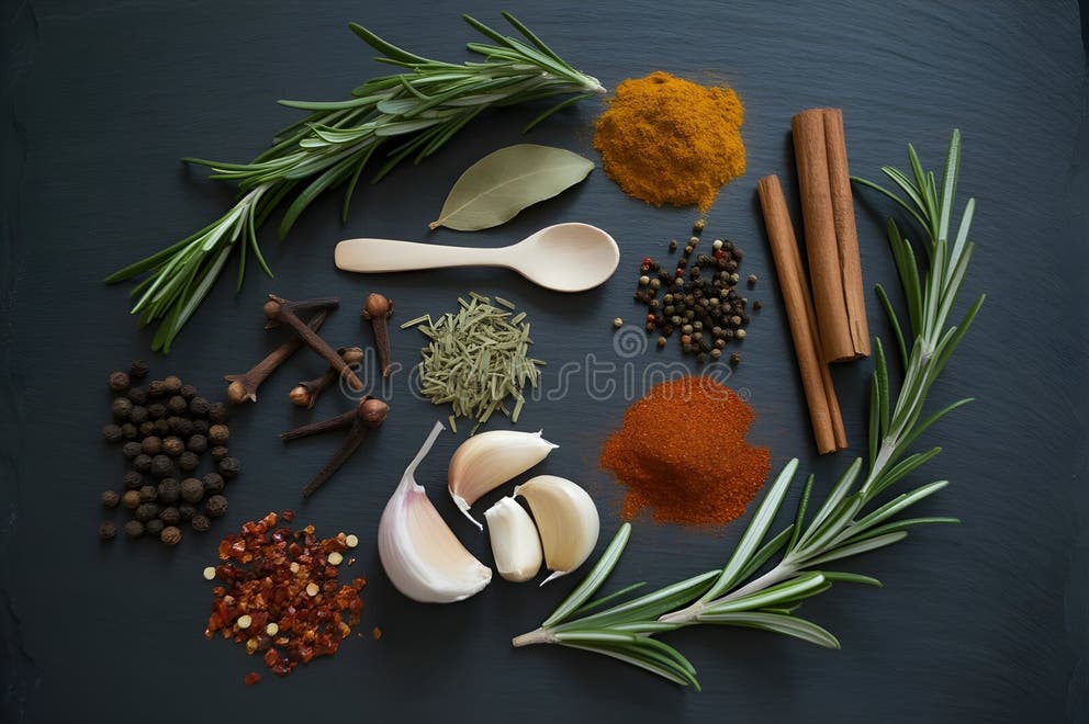 Natural Spices and Herbs Composition for Culinary Use Stock Photo ...