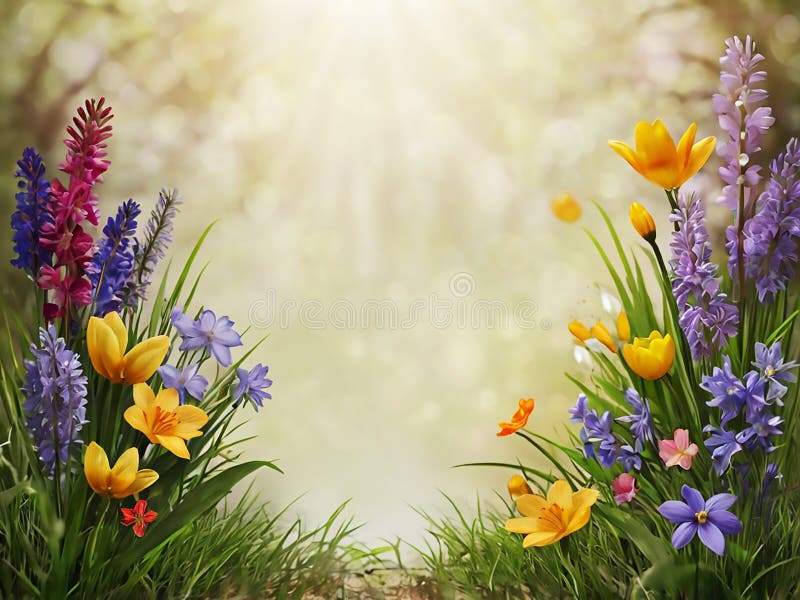 Natural Spring Flowers Background with Copy Space Stock Illustration ...