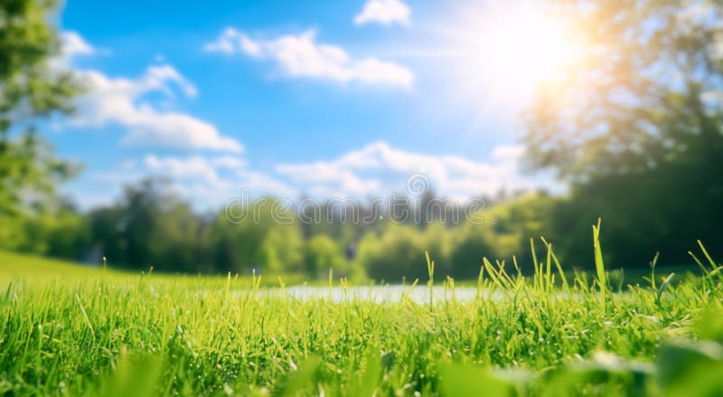 396 Natural Spring Grass Field Background Blurred Bokeh Sun Rays Stock ...