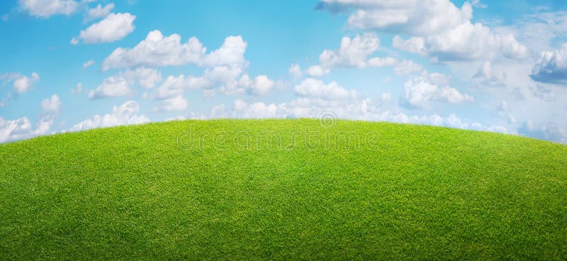 Natural Spring Grass Field Background with Cloudy Sky Stock ...