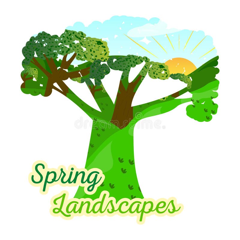 Natural spring landscape stock vector. Illustration of sunlight - 173621770