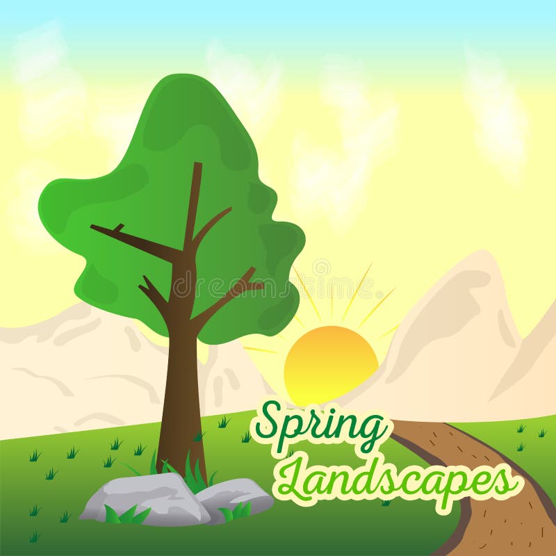 Natural spring landscape stock vector. Illustration of scene - 173622750