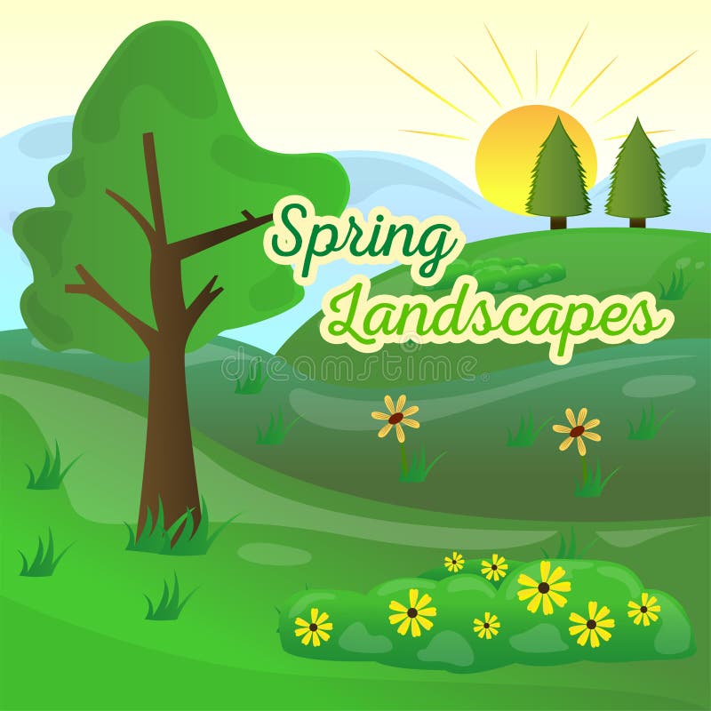 Natural spring landscape stock vector. Illustration of meadow - 173646511