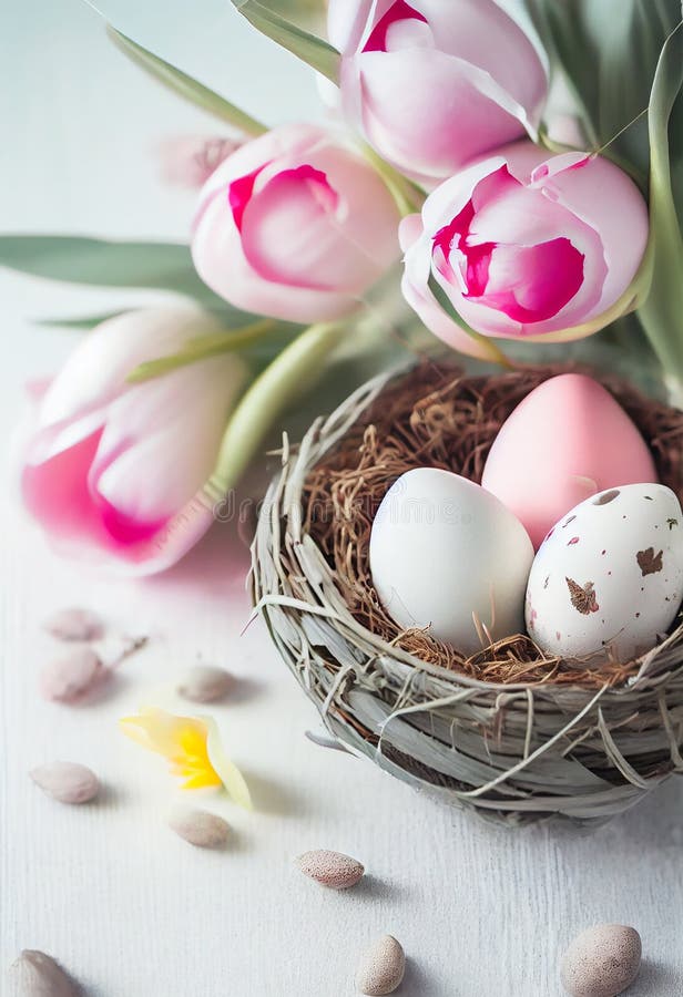 Natural Spring Light Pink Tulips on Green. Illustration Generative AI ...