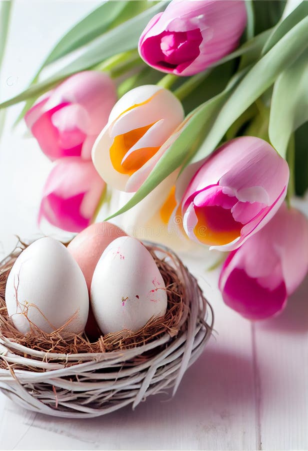 Natural Spring Light Pink Tulips on Green. Illustration Generative AI ...