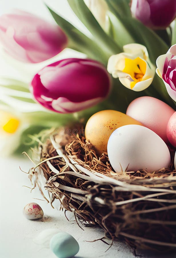 Natural Spring Light Pink Tulips on Green. Illustration Generative AI ...