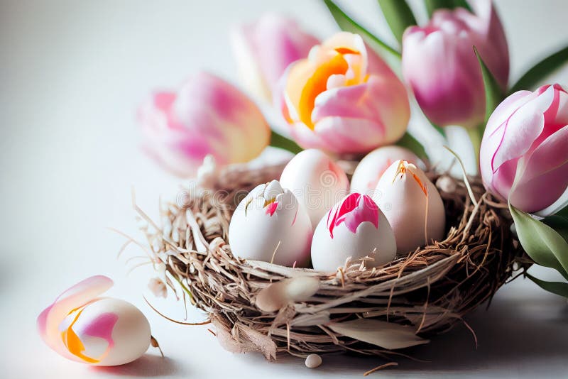 Natural Spring Light Pink Tulips on Green. Illustration Generative AI ...