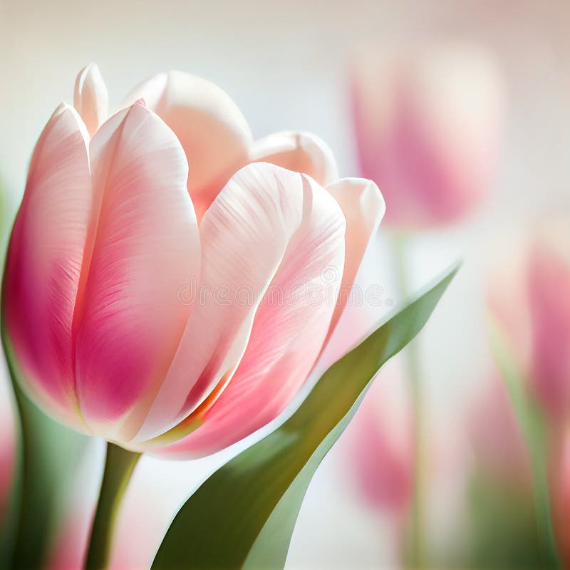 Natural Spring Light Pink Tulips on Green. Illustration Generative AI ...