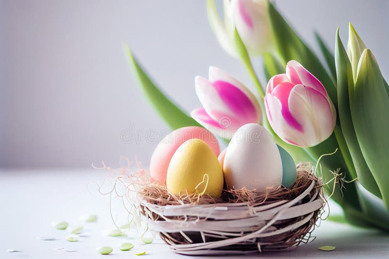 Natural Spring Light Pink Tulips on Green. Illustration Generative AI ...