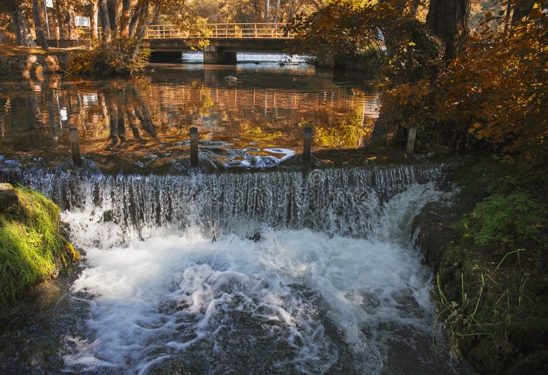 Natural Spring Waterfall with Autumn Forest Stock Photo - Image of fall ...