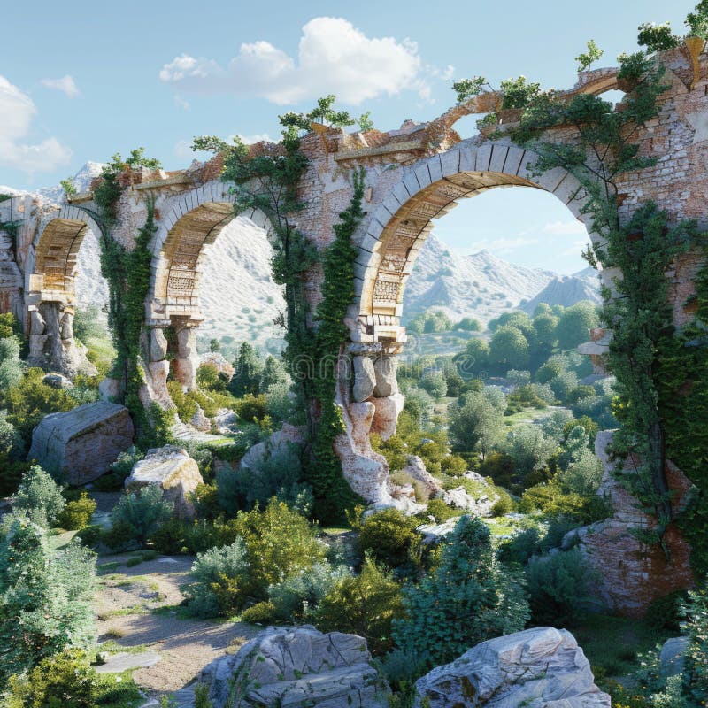 A Natural Stone Arch Amidst Dense Forest Foliage Stock Illustration ...