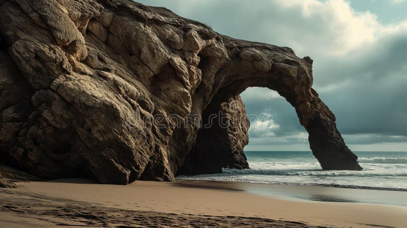 Natural Stone Arch at Beach, Generative AI. Stock Illustration ...