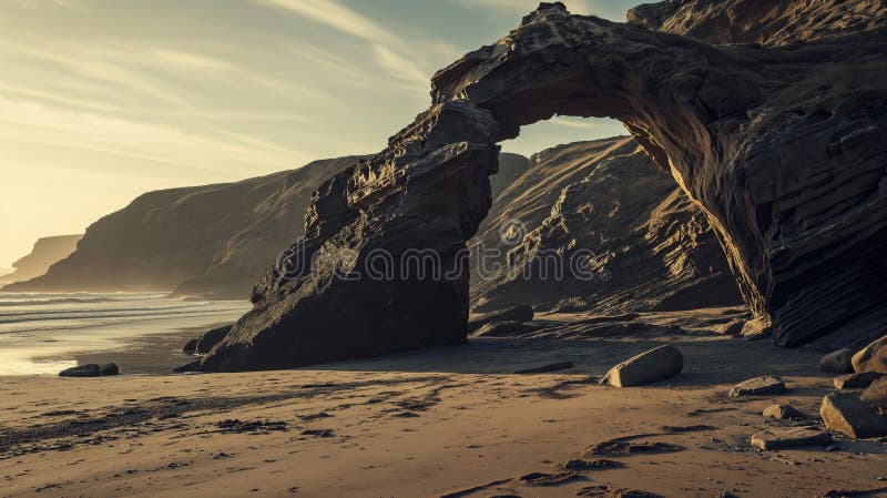 Natural Stone Arch at Beach, Generative AI. Stock Illustration ...