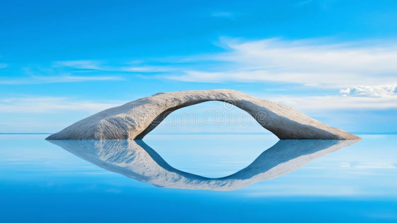 Natural Stone Arch Over Calm Blue Water Reflecting Clear Sky Stock ...