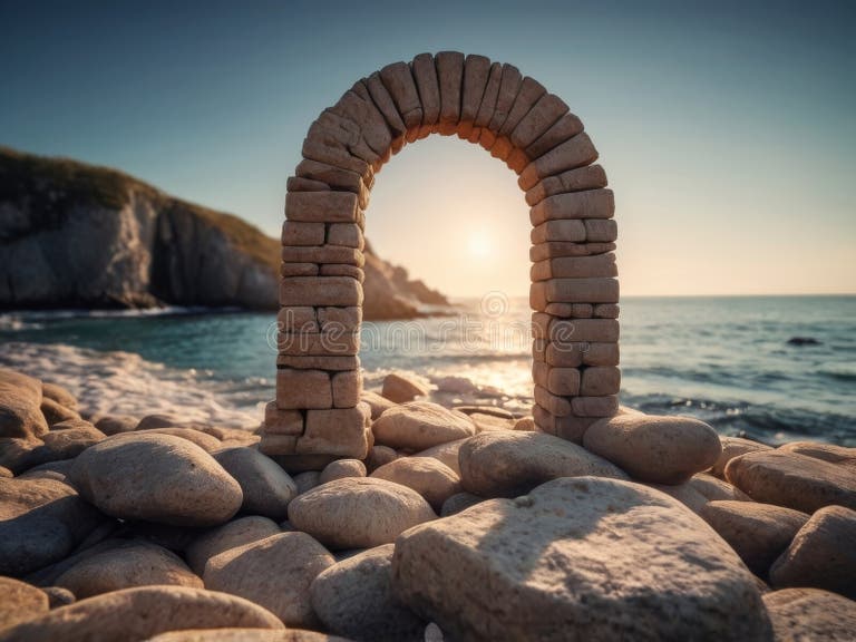 Natural Stone Archway Overlooking the Ocean. Stock Photo - Image of ...