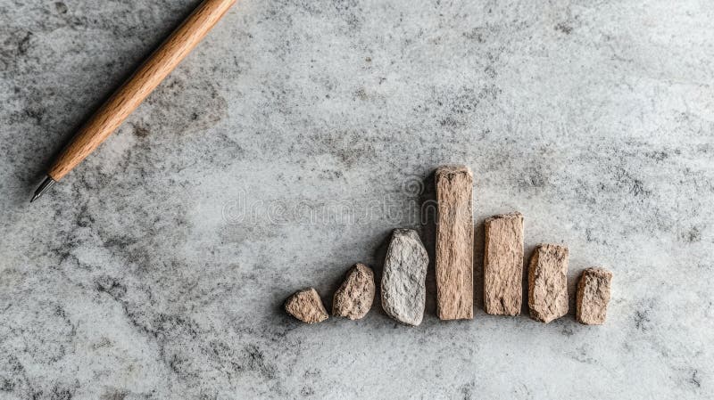 Natural Stone Bar Graph Concept on Marble Surface with Wooden Pencil ...