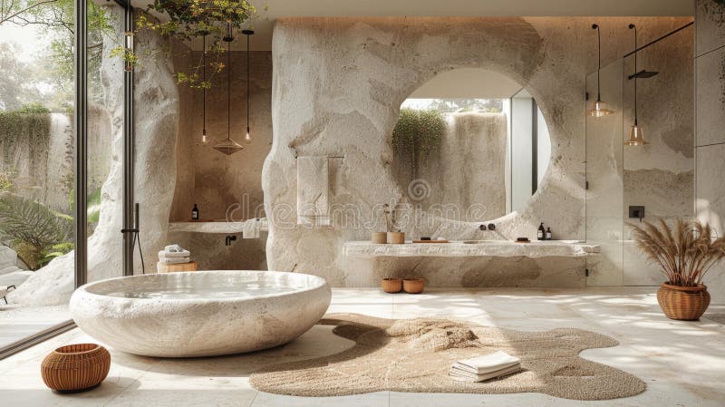 Natural Stone Bathroom Interior Design - Generative Ai Stock ...