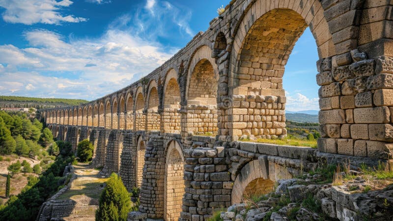 A Natural Stone Bridge Spans a Flowing River, with Arched Structures ...