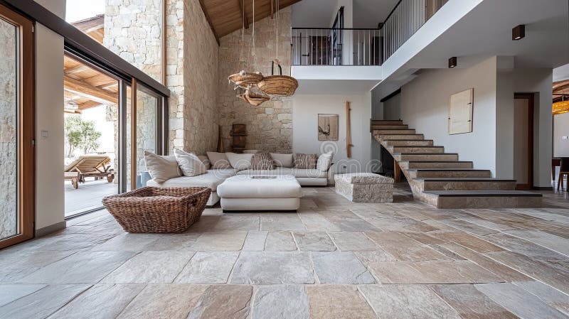 Natural Stone Flooring in Eco-friendly House. Stock Photo - Image of ...