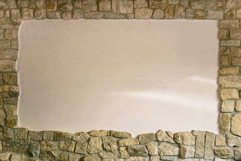 Natural Stone Frame Around the White Screen on the Wall Stock Photo ...