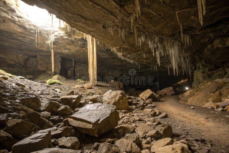 Natural Stone Mine and Stalactites Stock Illustration - Illustration of ...