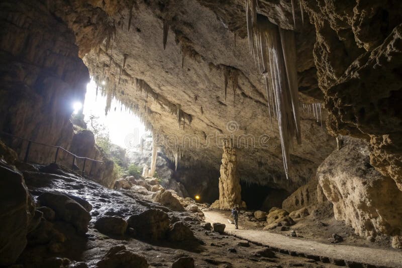 Natural Stone Mine and Stalactites Stock Illustration - Illustration of ...