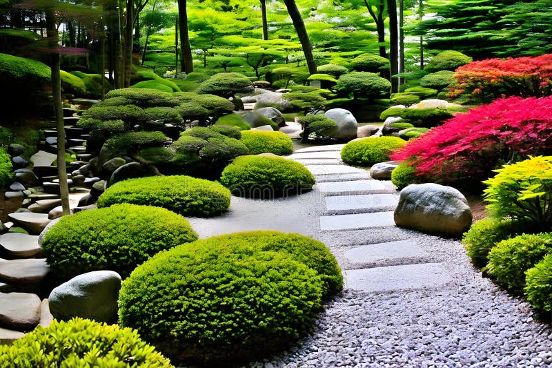 Natural Stone Pathway at Japanese Zen Garden Stock Illustration ...