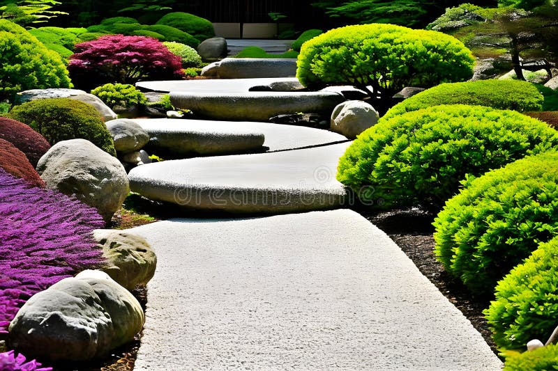 Natural Stone Pathway at Japanese Zen Garden Stock Illustration ...