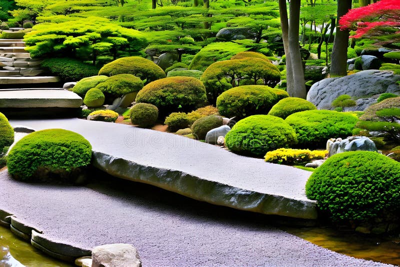 Natural Stone Pathway at Japanese Zen Garden Stock Illustration ...