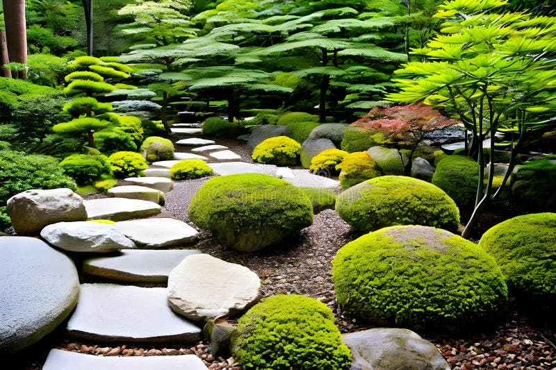Natural Stone Pathway at Japanese Zen Garden Stock Illustration ...
