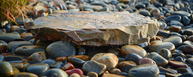 A Natural Stone Podium with an Irregular Shape, Surrounded by Small ...