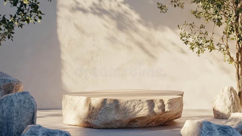Natural Stone Podium in Sunlit Minimalist Interior Concept Design Stock ...
