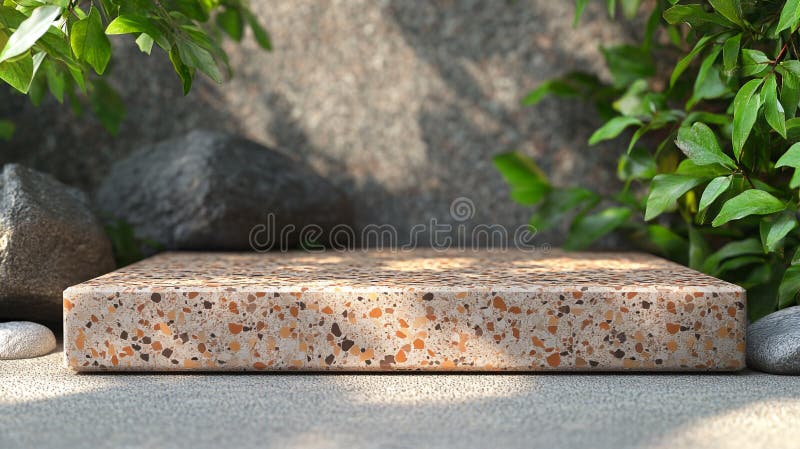 Natural Stone Slab Surrounded by Greenery and Rocks in a Serene Garden ...