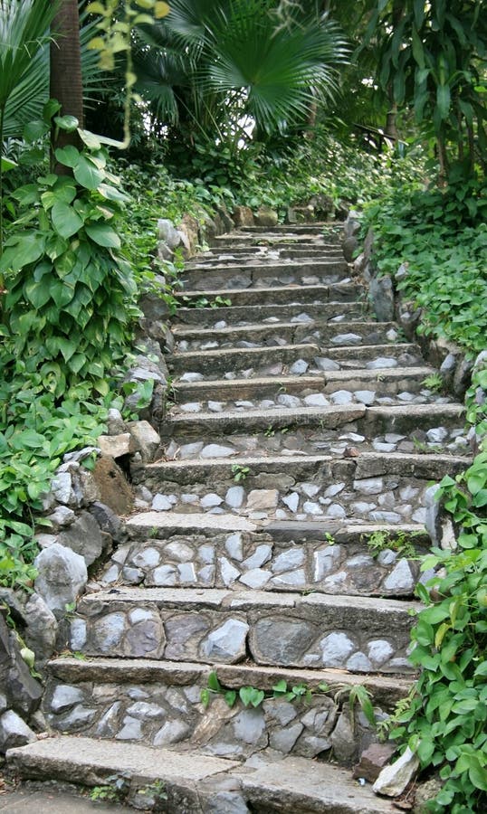 Natural Stone Stairs Landscaping Stock Image - Image of outdoor, cloudy ...