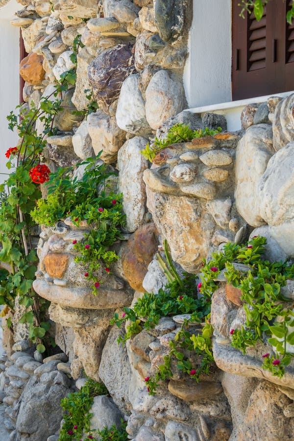 Natural Stone Wall with Plants Growing on it Stock Photo - Image of ...
