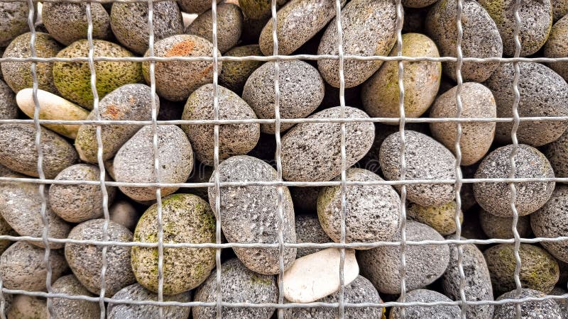Natural Stone in a Wire Box for or Gabion Stock Photo - Image of design ...