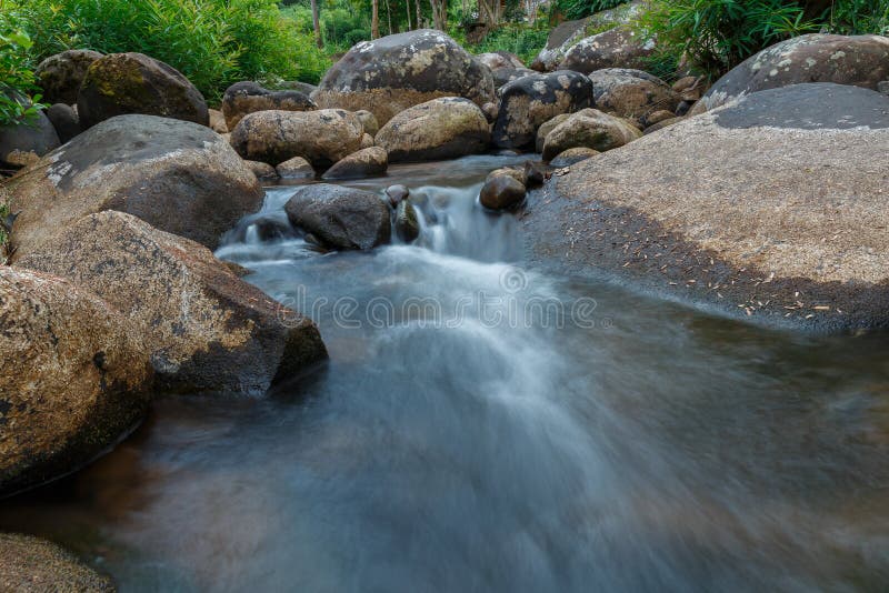 Natural stream with rock stock photo. Image of background - 137839604