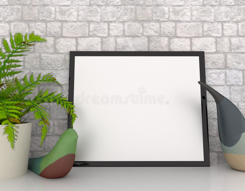 Natural Style Picture Frame with Black Frame, 3d Illustration, 3d ...