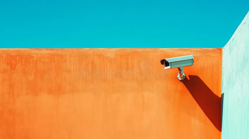 Natural Sunlight Shines Down on a Security Camera Installed on a Light ...