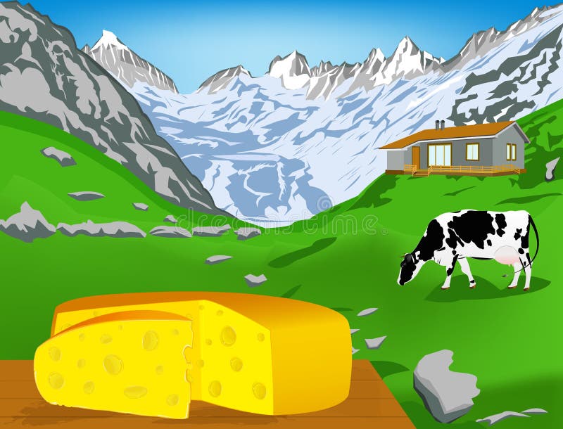 Natural swiss dairy cheese stock illustration. Illustration of farm ...