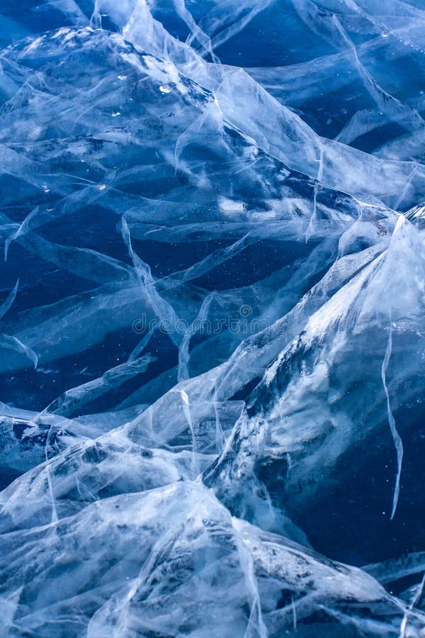 Natural Texture of Clear Blue Ice with White Cracks. Thick Ice and Deep ...