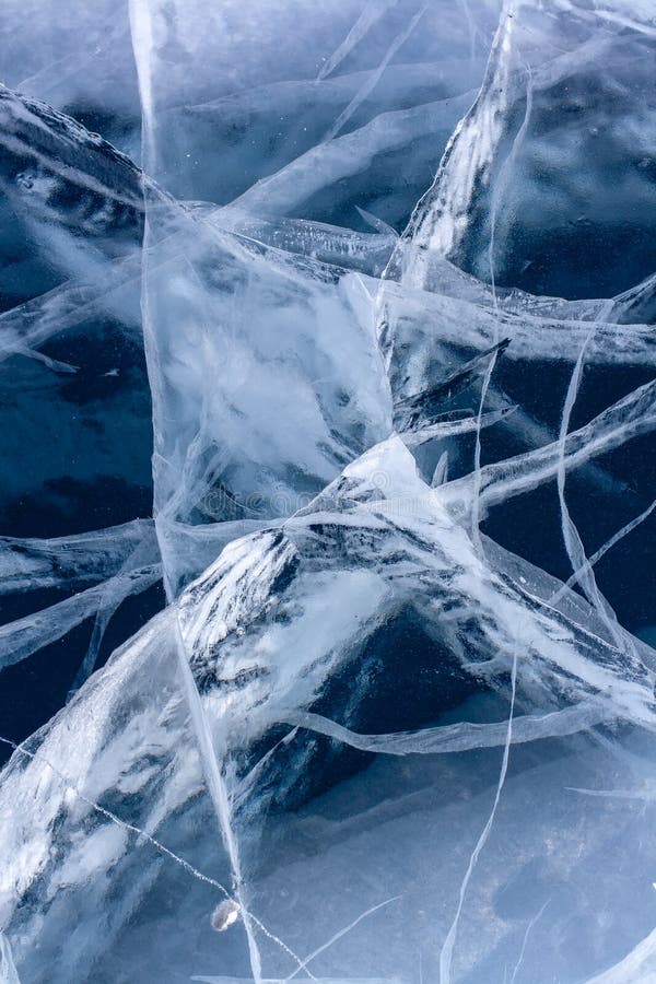 The Natural Texture of Ice with Deep Cracks on Lake Baikal. Stock Photo ...