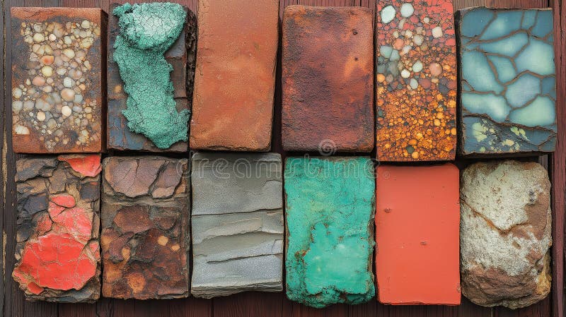 Natural Texture Samples Inspired by Earth Patterns Arranged on a Wooden ...