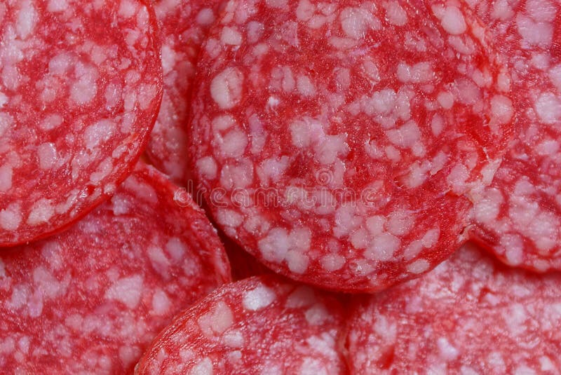 Natural Texture Of Sliced Red Sausage Salami Stock Photo - Image of ...