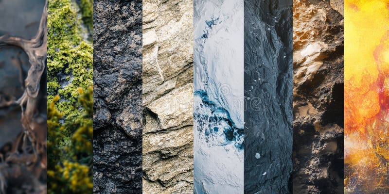 Natural Textures Collage in Different Colors Creating Abstract Picture ...