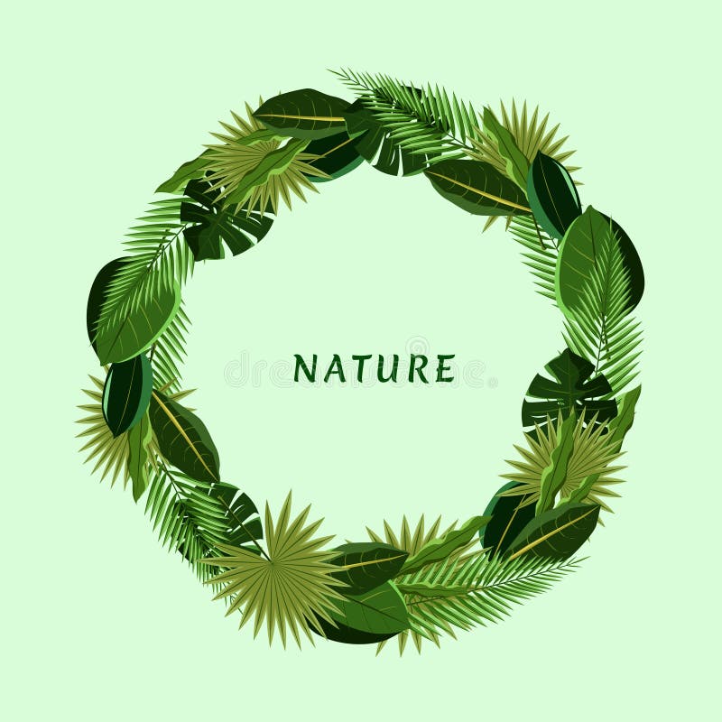 Natural Theme Round Frame Illustration of Assorted Leaves Stock Vector ...