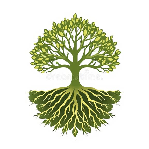 Natural Tree Graphic with Strong Root System Stock Illustration ...