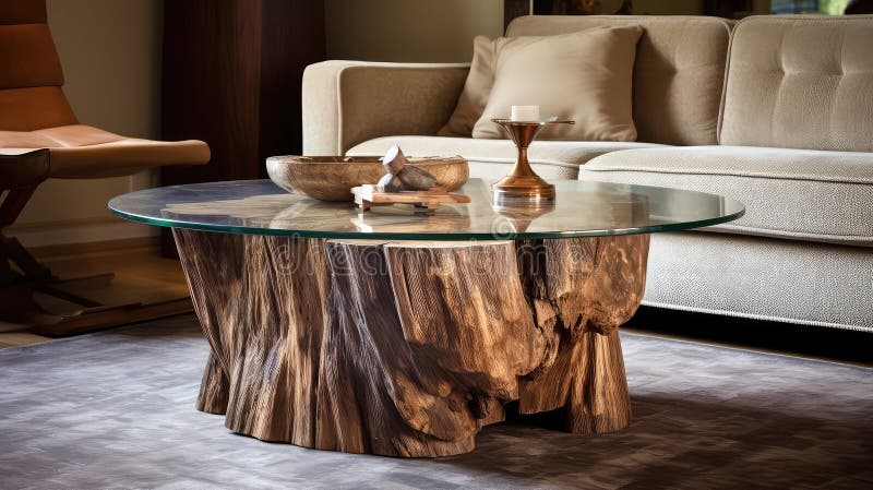 Natural tree stump table stock illustration. Illustration of glass ...