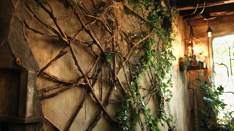 Natural Trellis Made of Branches and Twine. Stock Image - Image of ...