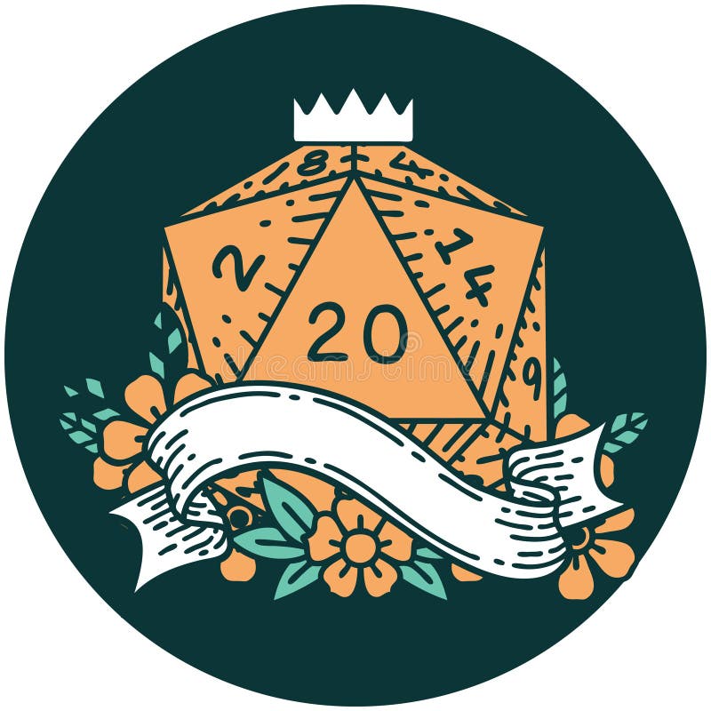 Natural Twenty D20 Dice Roll Illustration Stock Vector - Illustration ...